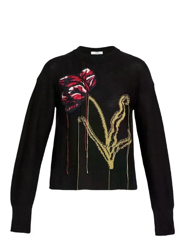 Erdem Floral-intarsia Crew-neck Sweater - Black