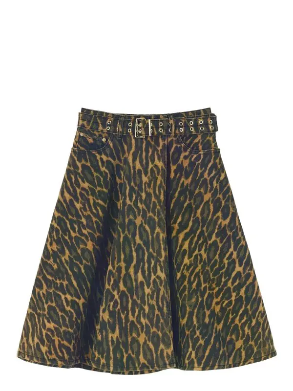 GANNI Leopard-print Midi Skirt - Black