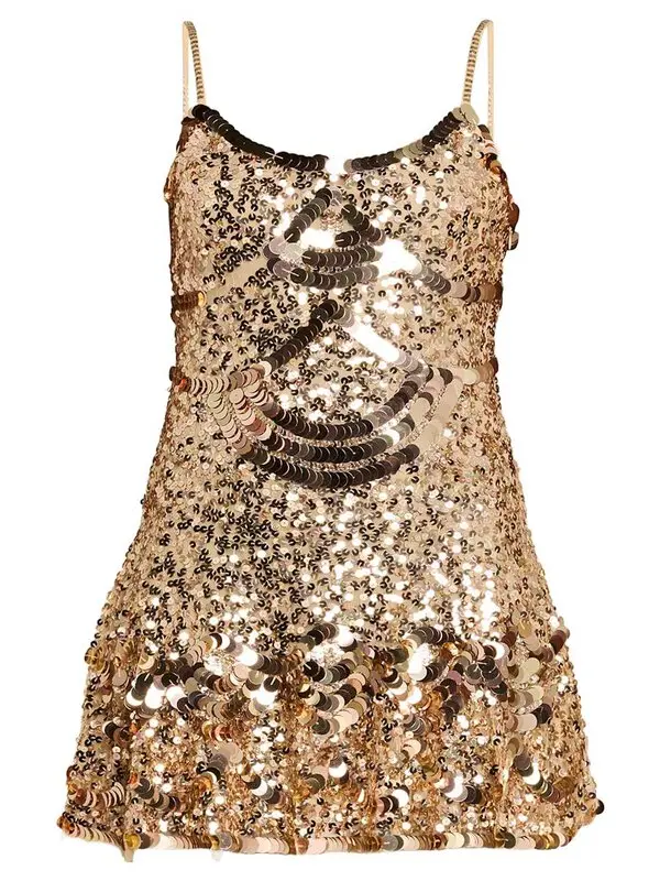 LoveShackFancy Liria Sequined Mini Dress - Honey Shimmer