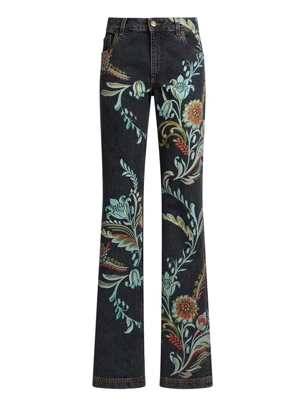 Etro Hand-painted Flared Jeans - Dark Wash