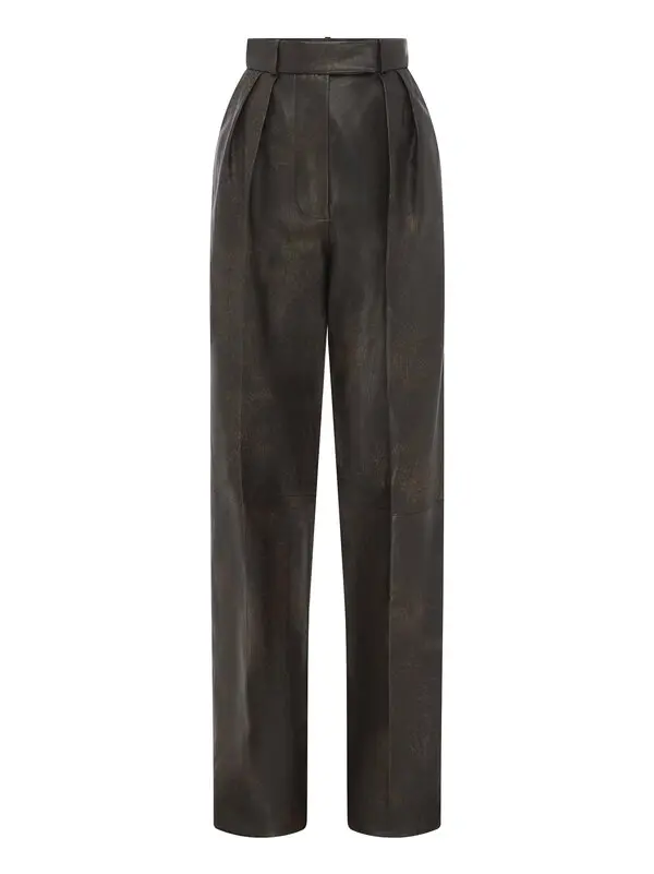 Alex Perry Tailored Wide-leg Leather Trousers - Brown