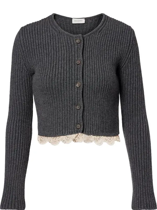 Magda Butrym Cropped Cashmere Cardigan With Crochet Trim - Grey