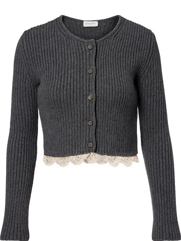 Magda Butrym Cropped Cashmere Cardigan With Crochet Trim - Grey