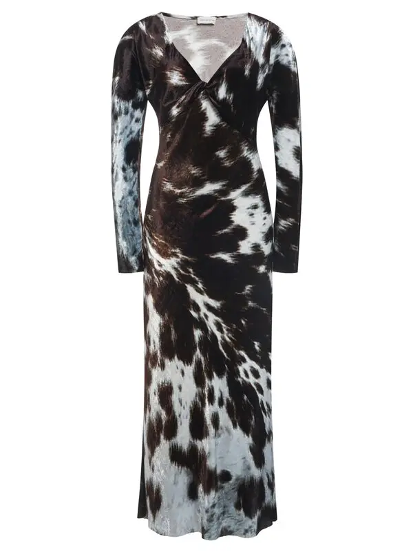 Dries Van Noten Duska Cow-printed Silk-velvet Midi Dress - Brown