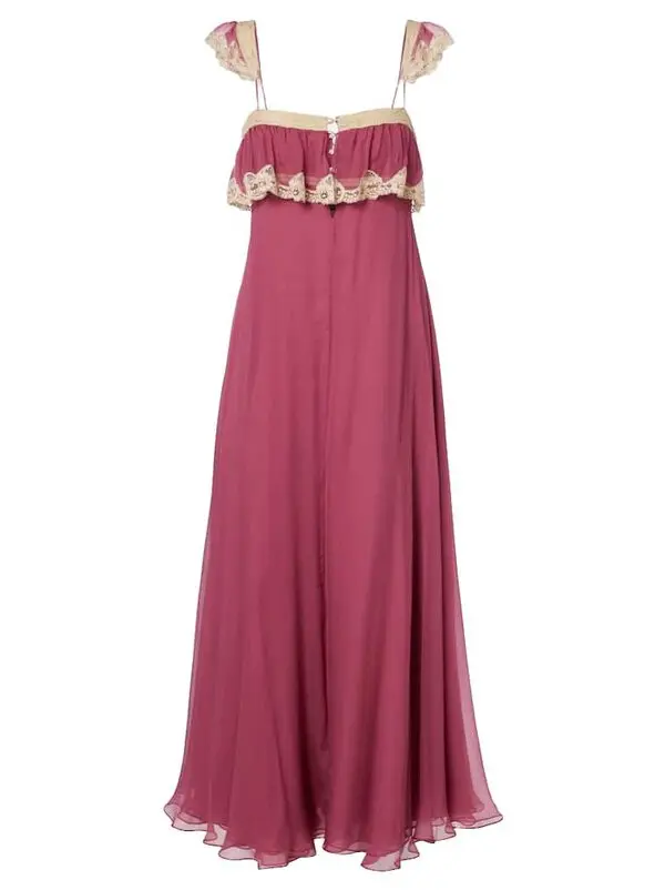 Chloé Lace-trimmed Silk Muslin Maxi Dress - Pink