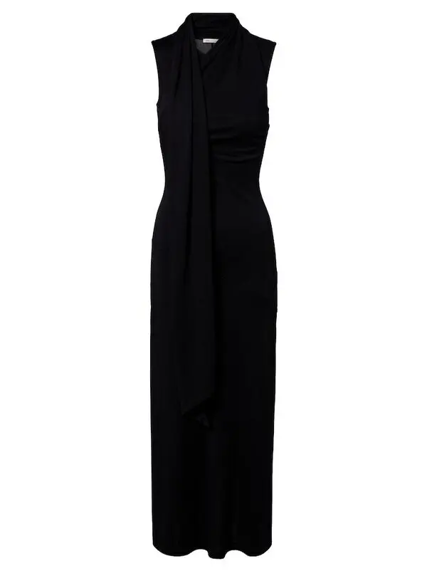 AMI Paris Tie-neck Jersey Midi Dress - Black