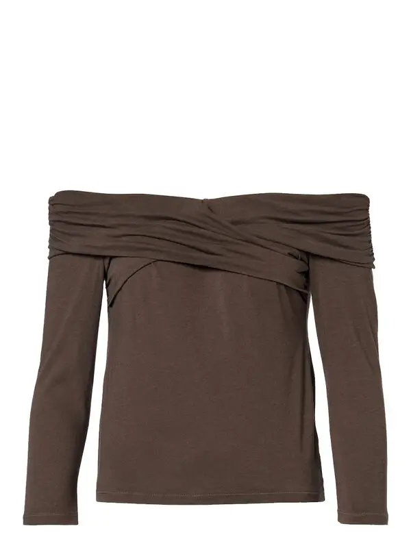 Velvet By Graham & Spencer Clarissa Off-shoulder Cotton-blend Top - Grey