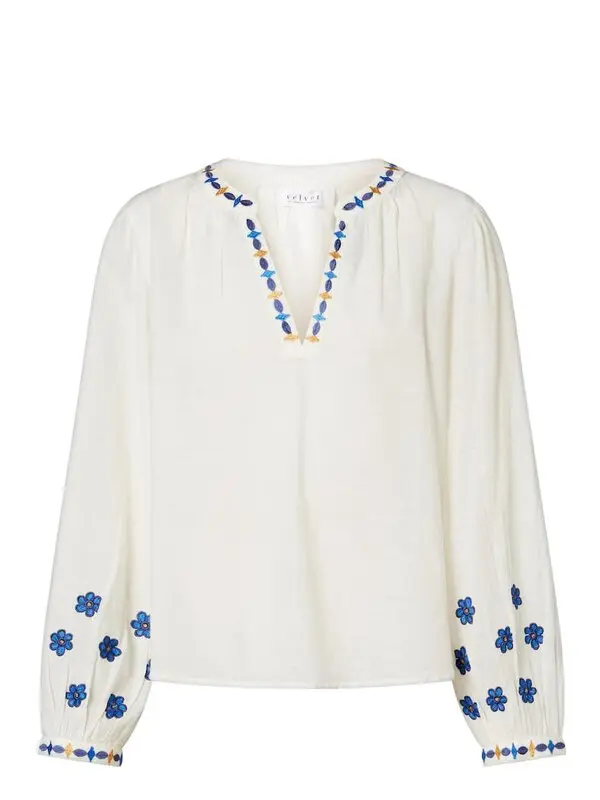 Velvet By Graham & Spencer Amani Embroidered Cotton Blouse - White