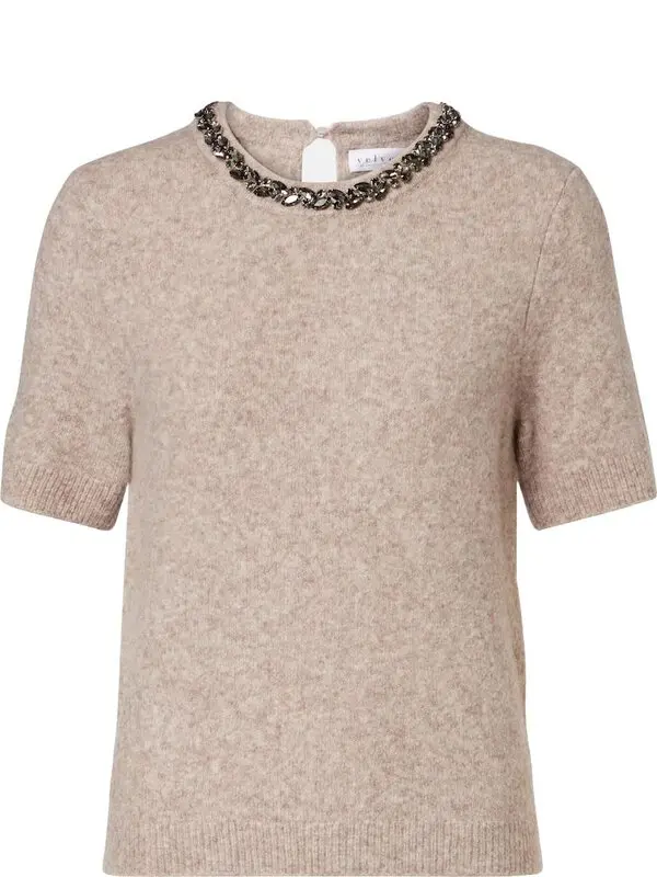Velvet By Graham & Spencer Briana Embellished Wool-blend Top - Beige