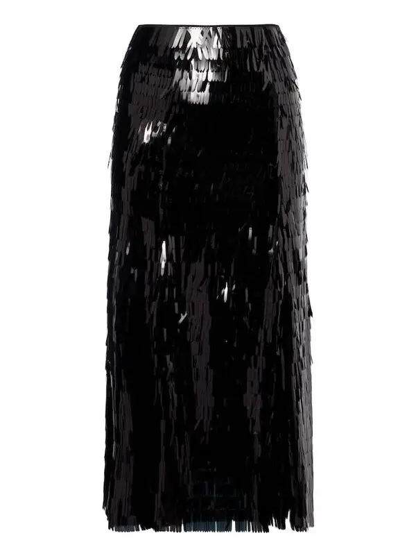 SELF-PORTRAIT Sequined High-rise Midi Skirt - Black