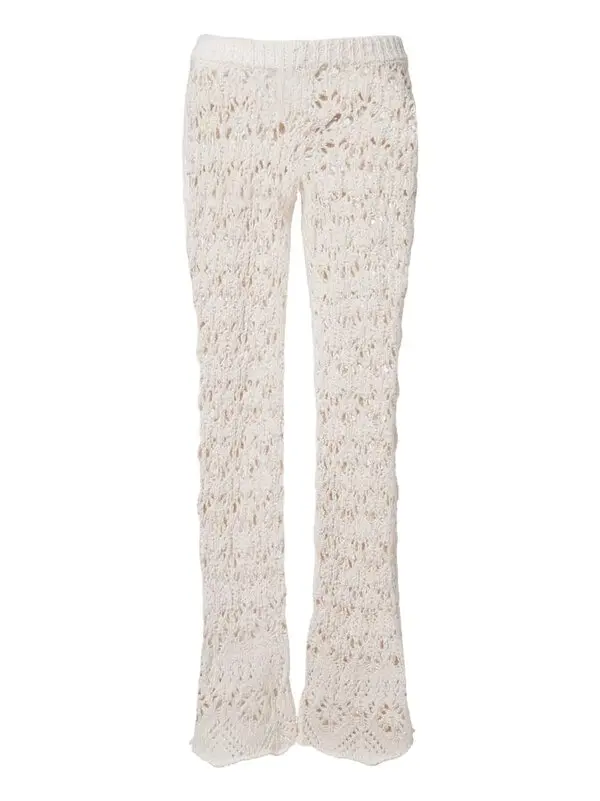 Alanui Lagoon Romance Crochet Flared Pants - Beige