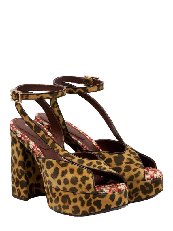 Etro 120 Leopard-print Canvas Platform Sandals - Brown