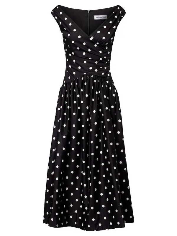 SELF-PORTRAIT Polka-dot Off-shoulder Cotton Midi Dress - Black