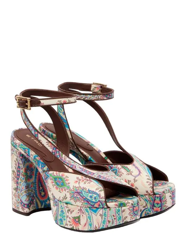 Etro 120 Paisley Canvas Platform Sandals - Multicoloured