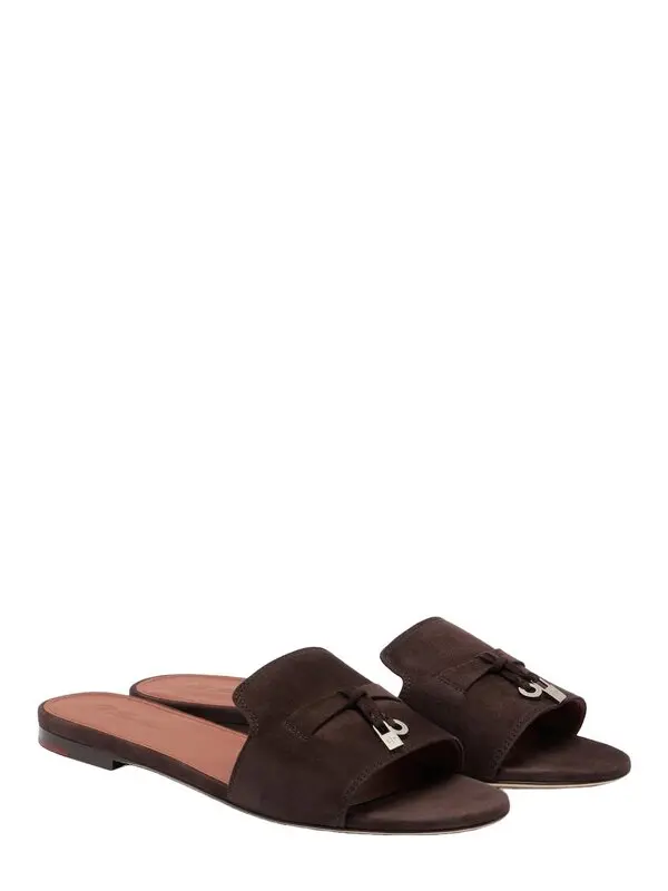 Loro Piana Summer Charms Suede Slides - Brown