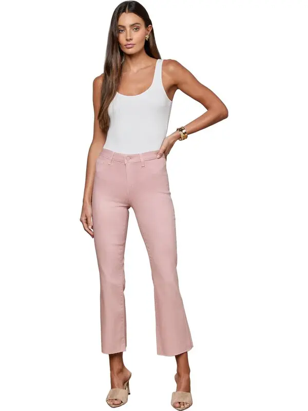 L'Agence Kendra Coated Cropped Flare Jeans - Pale Rose Coated