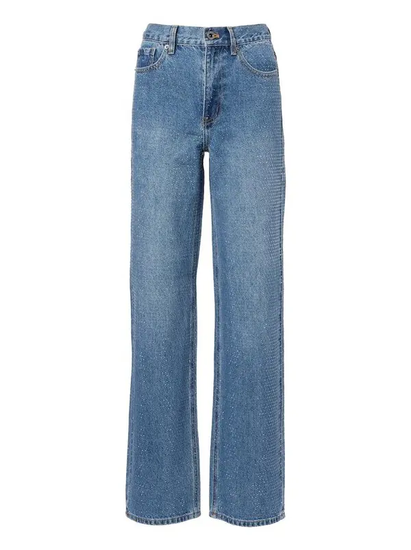 SELF-PORTRAIT Embellished High-rise Straight Jeans - Blue