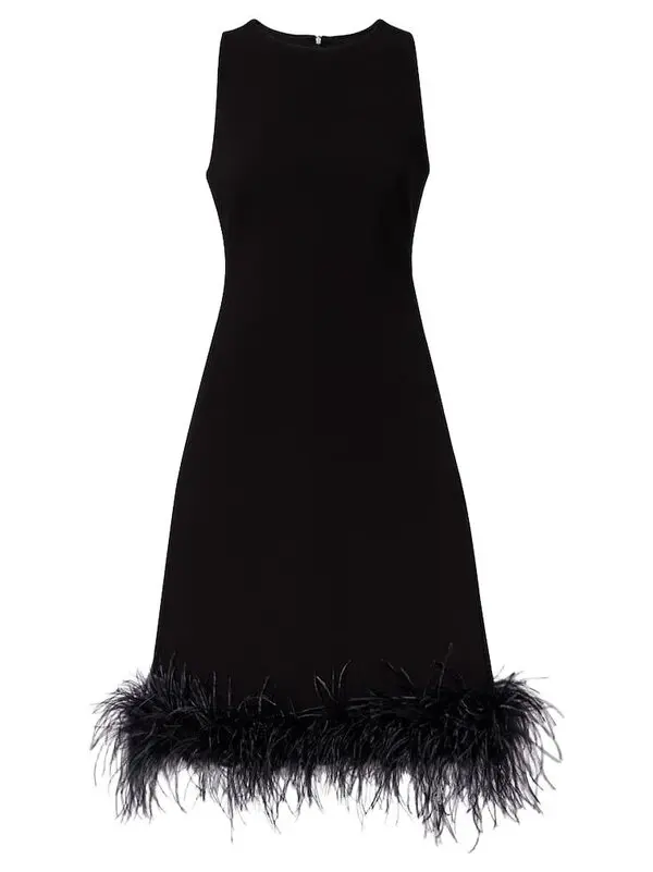 Max Mara Semito Feather-trimmed Midi Dress - Black