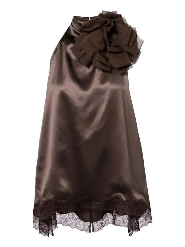Magda Butrym Lace-trimmed Silk Satin Top - Brown