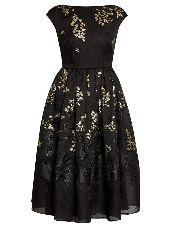 Erdem Floral Brocade Cap-sleeve Midi Dress - Black