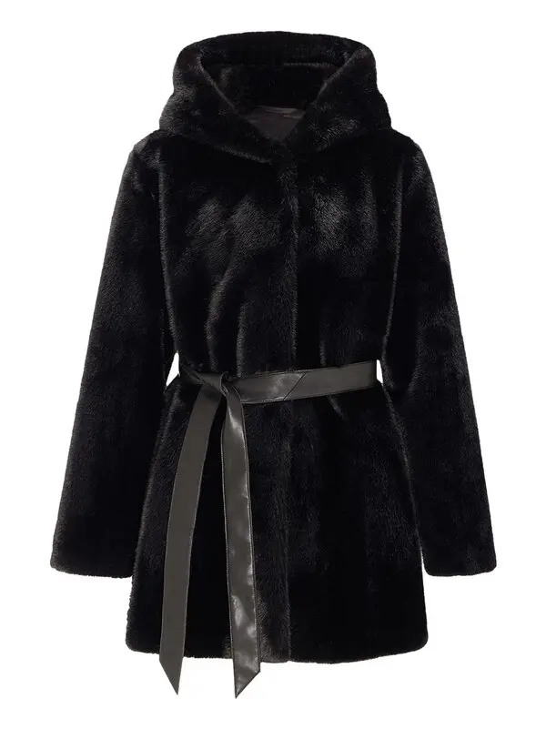 LYLA GRANT Fur-free Faux Mink Hooded Coat - Black