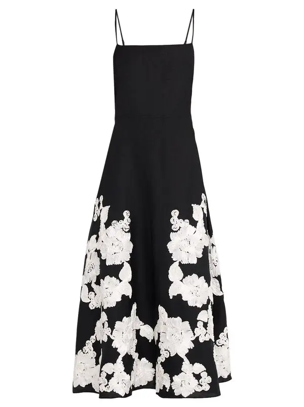 Simkhai Annabella Floral Embroidered Midi Dress - Black Multi