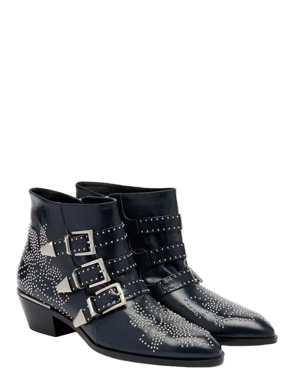 Chloé Susanna Studded Leather Ankle Boots - Blue