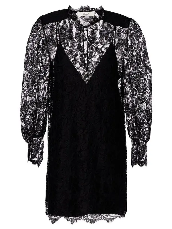 Chloé Floral Lace Mini Dress - Black