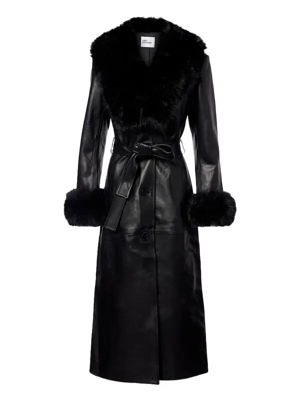 SELF-PORTRAIT Belted Leather Coat - Black