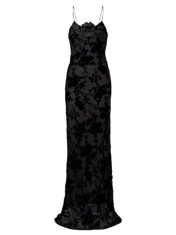 RODARTE Devoré Floral Velvet Gown - Black