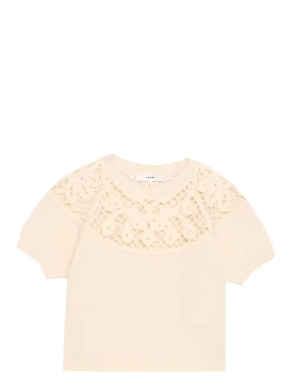 FRAME Lace Gathered Sweater - Cream