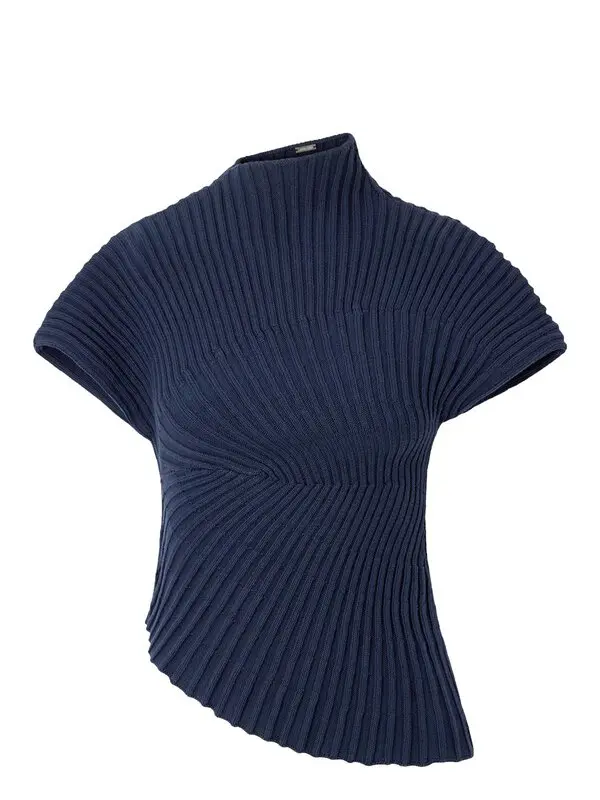 Cult Gaia Annemie Asymmetric Ribbed Top - Blue