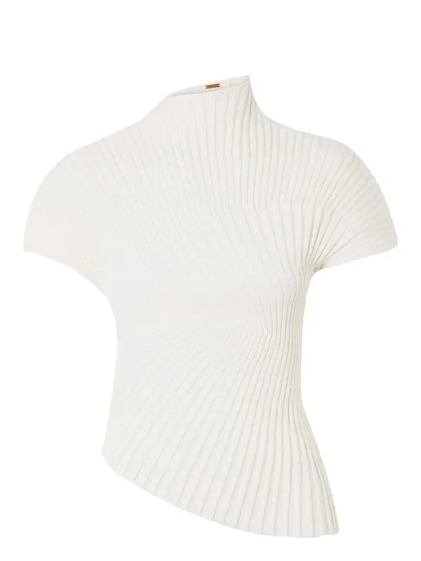 Cult Gaia Annemie Asymmetric Ribbed Cotton Top - Neutrals