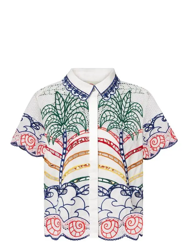 Farm Rio Broderie Anglaise Cotton Shirt - Multicoloured