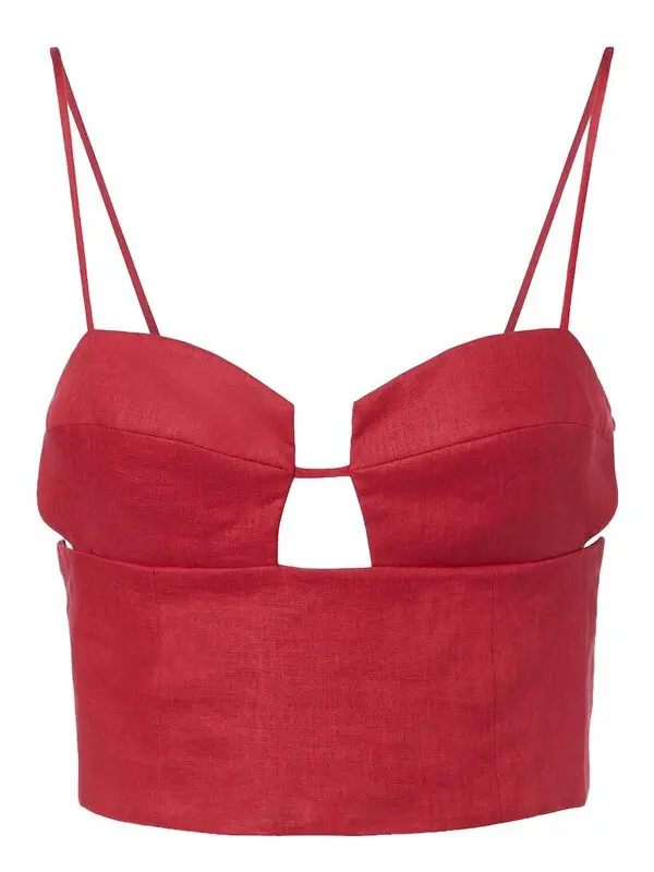 CALA DE LA CRUZ Imperia Cutout Linen Crop Top - Red