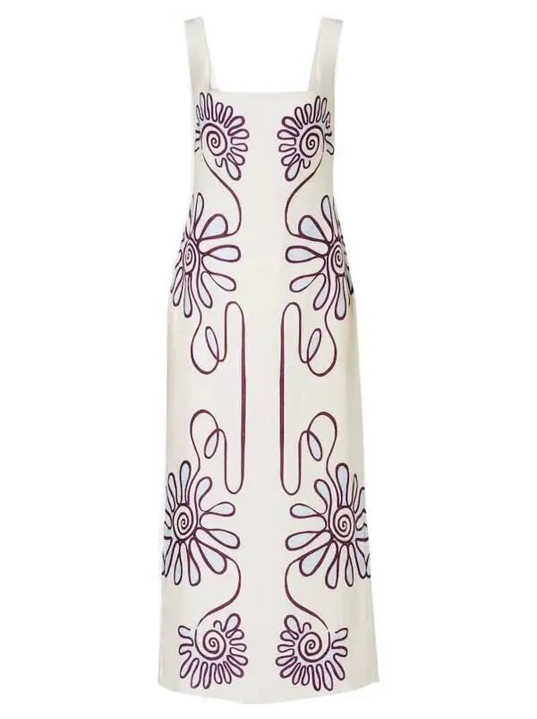 CALA DE LA CRUZ Amaranta Printed Linen Midi Dress - White