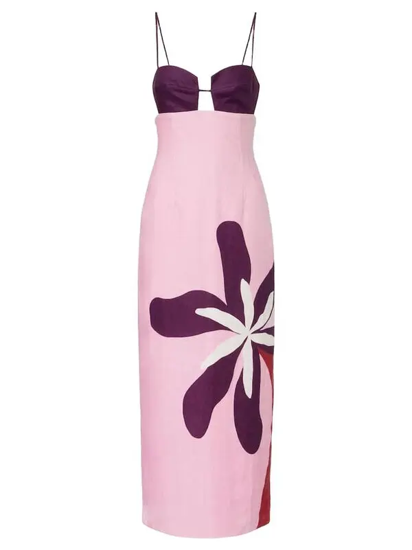 CALA DE LA CRUZ Firenze Floral Linen Midi Dress - Pink