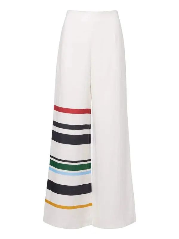 CALA DE LA CRUZ Toya Striped Linen Wide-leg Pants - White