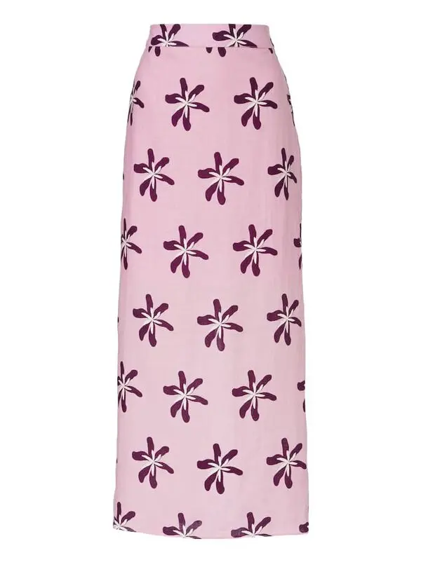 CALA DE LA CRUZ Magda Floral Linen Maxi Skirt - Pink