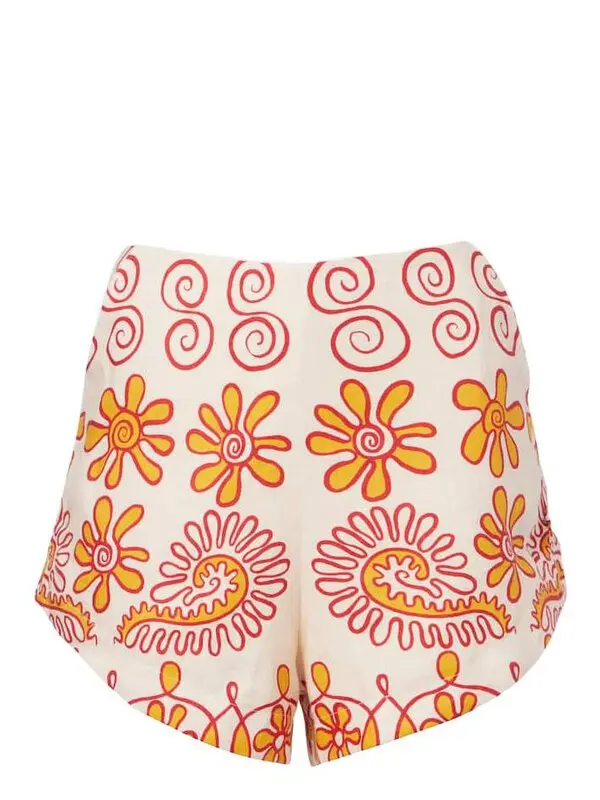 CALA DE LA CRUZ Bahamas Printed Linen Shorts - Beige
