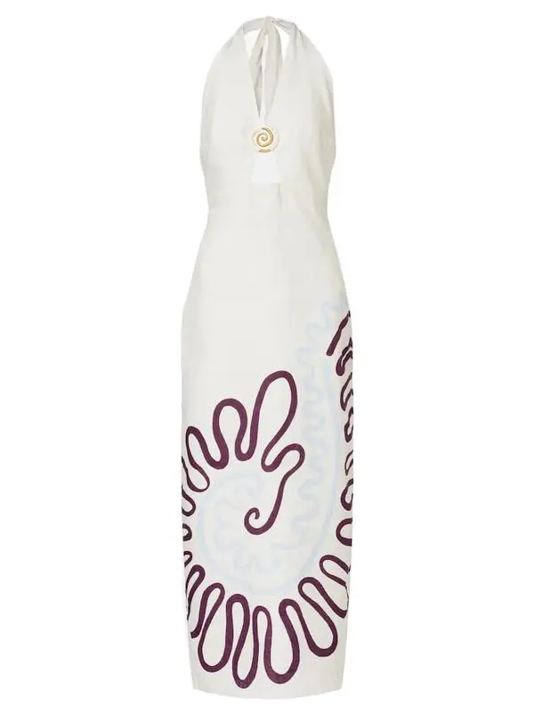 CALA DE LA CRUZ Clara Cutout Printed Linen Maxi Dress - White