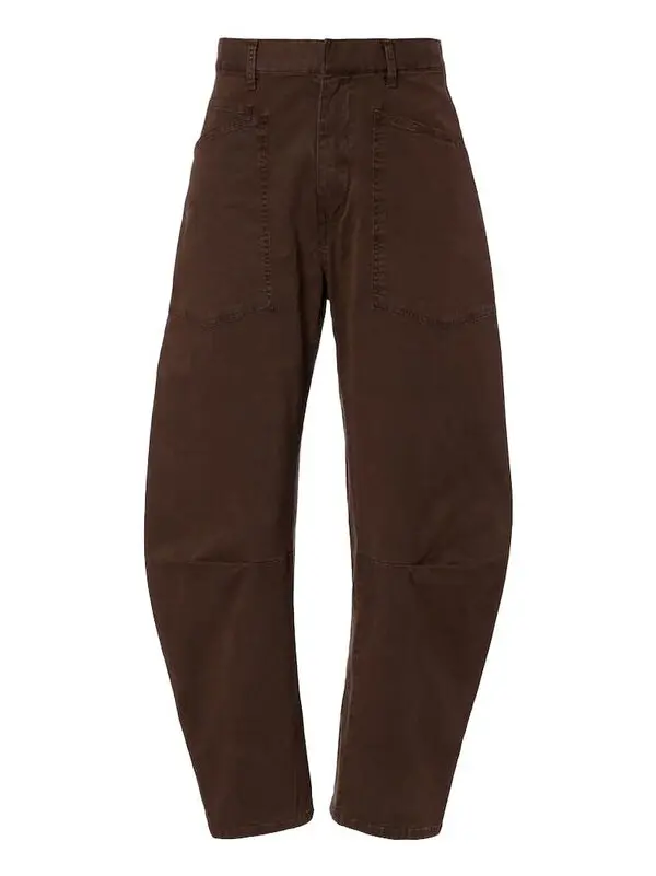 NILI LOTAN Shon Cotton Twill Barrel-leg Pants - Brown