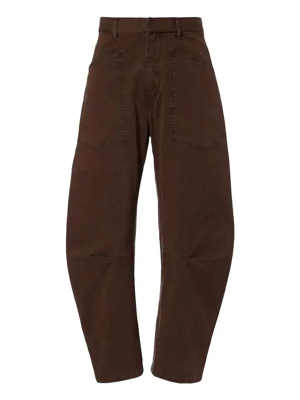 NILI LOTAN Shon Cotton Twill Barrel-leg Pants Vintage Washed Dark Walnut - Brown