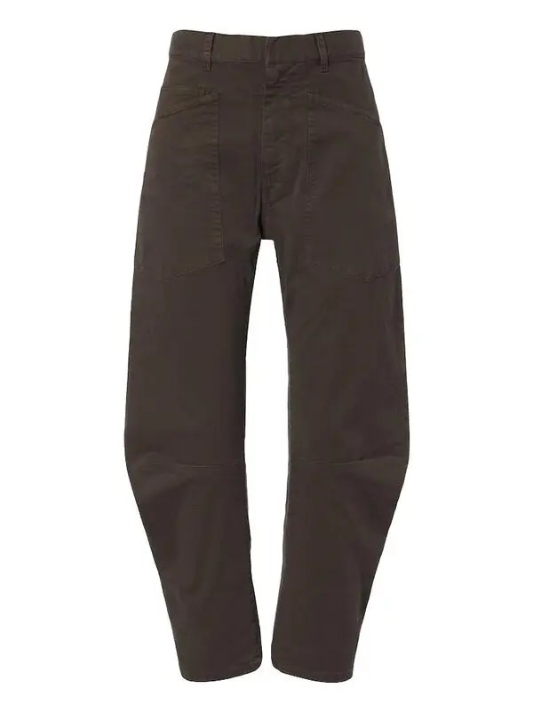 NILI LOTAN Shon Cotton Twill Barrel-leg Pants Vintage Washed Dark Walnut - Brown