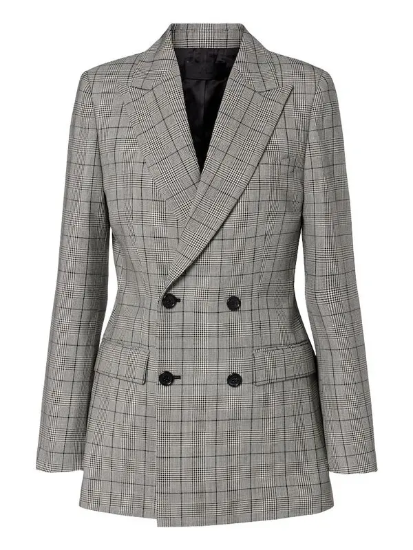 NILI LOTAN Weston Plaid Virgin Wool Blazer - Grey