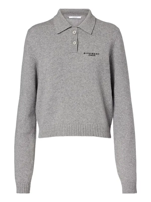 Givenchy Logo Wool And Cashmere Polo Sweater - Grey