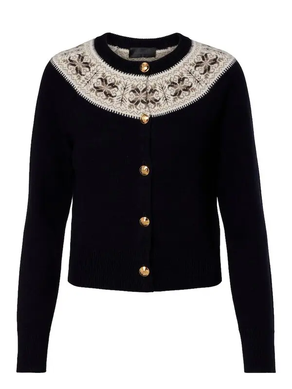 NILI LOTAN Josefa Fair Isle Cashmere Cardigan - Blue