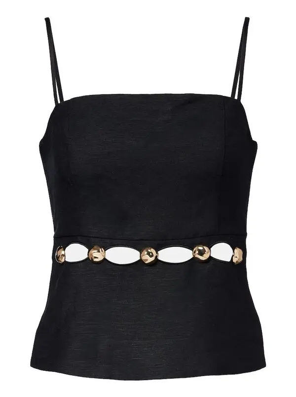 Simkhai Cutout Embellished Linen-blend Camisole - Black