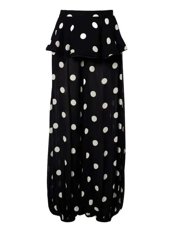 ADRIANA DEGREAS Solid Peplum Polka-dot Balloon Pants - Black