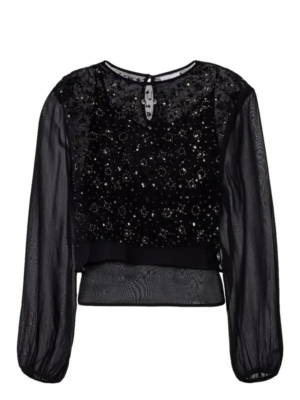 Velvet By Graham & Spencer Marlowe Sequinned Sheer Top - Black